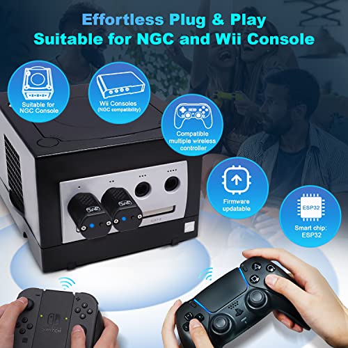 BITFUNX RetroScaler NGC Wireless Controller Adapter - Supports NGC Game Console, Compatible with PS3/PS4/PS5, Xbox One S, Series X/S, Switch Pro Bluetooth Controllers