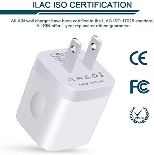 USB Wall Charger, AILKIN 2-Pack 2.1Amp Dual Port Quick Charger Plug Cube&2-Pack 3.4a Dual Port USB Fast Car Charger