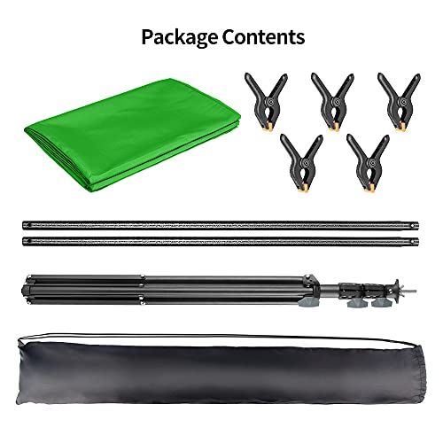 Hemmotop Green Screen Backdrop with Stand Kit for Photography 5x6.5ft, Chromakey Virtual GreenScreen Background Sheet for Zoom YouTube Video Studio Calls, with 5 Clamps