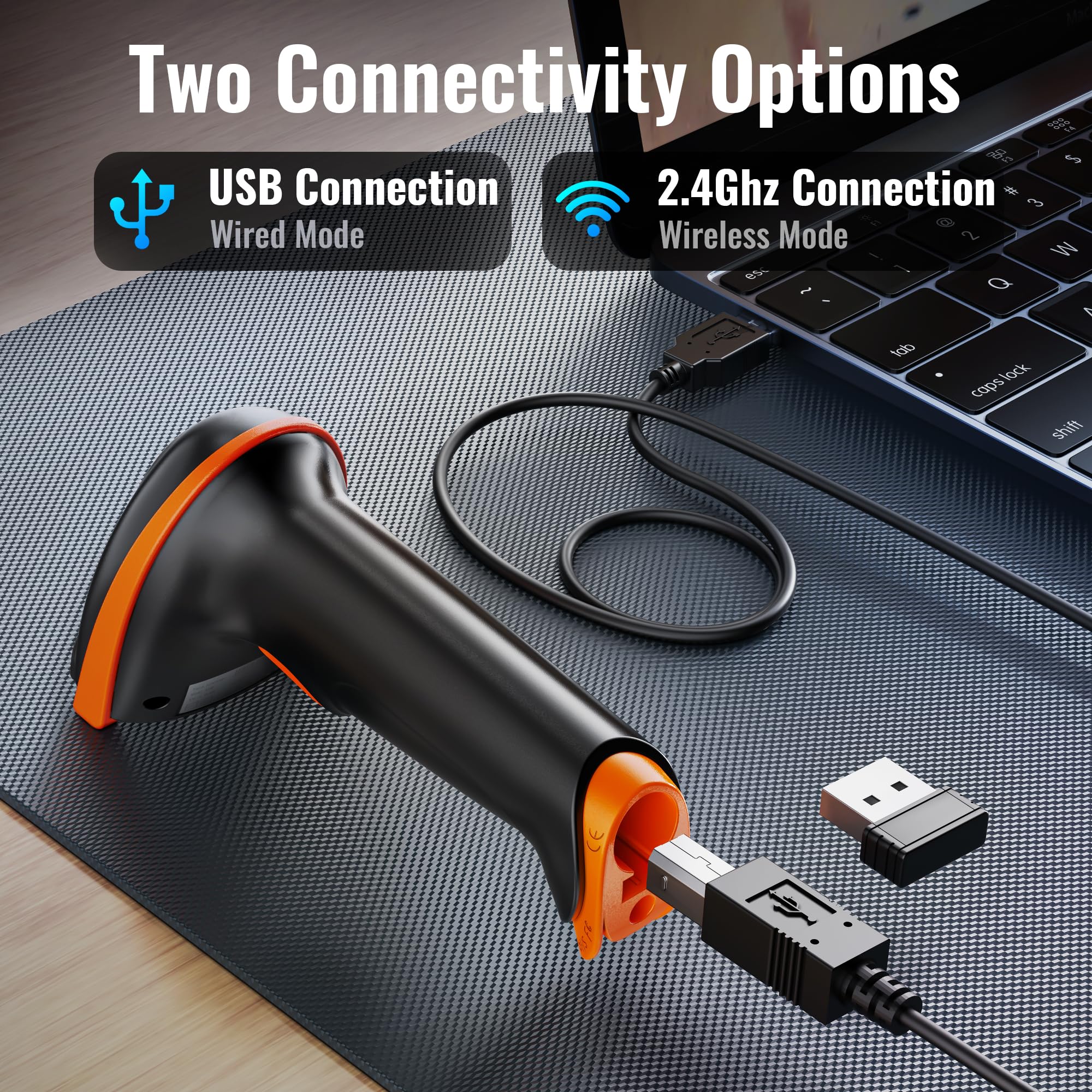 Tera Barcode Scanner Wireless and Wired with Battery Level Indicator 1D 2D QR Digital Printed Bar Code Reader Cordless Handheld Barcode Scanner Compact Plug and Play Model D5100