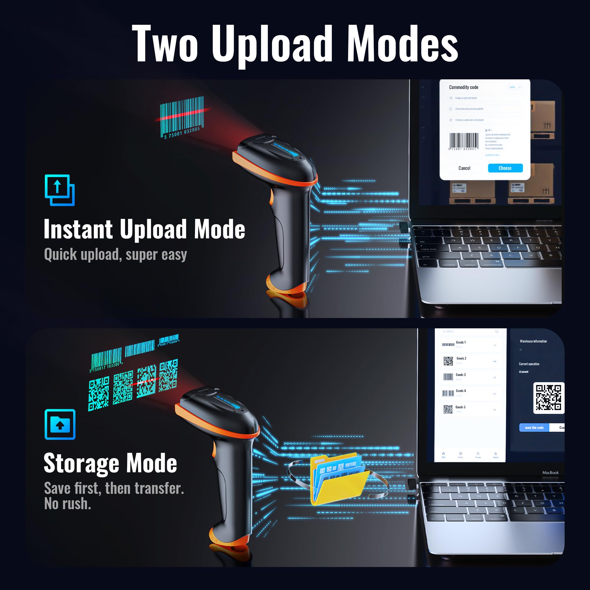 Tera Barcode Scanner Wireless and Wired with Battery Level Indicator 1D 2D QR Digital Printed Bar Code Reader Cordless Handheld Barcode Scanner Compact Plug and Play Model D5100