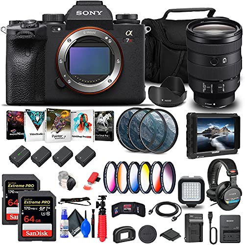 Sony Alpha a7R IIIA Mirrorless Digital Camera (Body Only) (ILCE7RM3A/B) + Sony FE 24-105mm f/4 Lens + 4K Monitor + Pro Headphones + Pro Mic + 2 x 64GB Memory Card + Photo Software + More (Renewed)