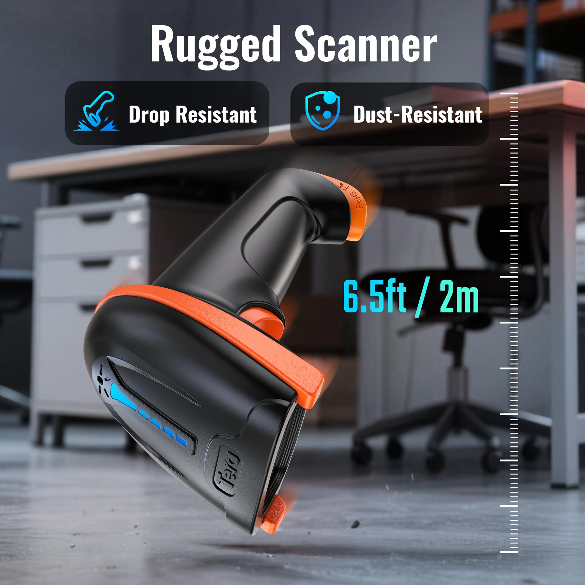 Tera Barcode Scanner Wireless and Wired with Battery Level Indicator 1D 2D QR Digital Printed Bar Code Reader Cordless Handheld Barcode Scanner Compact Plug and Play Model D5100