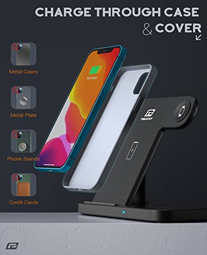 Wireless Charger, PAUCHY 3 In 1 Fast Wireless Charging Station, Qi Wireless Charger for iPhone 13/12/11/Pro/XS/XR, Foldable Wireless Charging Stand Compatible with iWatch 6/SE/5/4/3/2, Airpods 3/2/Pro
