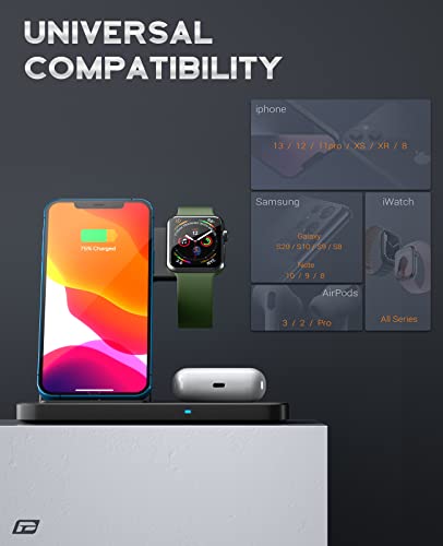 Wireless Charger, PAUCHY 3 In 1 Fast Wireless Charging Station, Qi Wireless Charger for iPhone 13/12/11/Pro/XS/XR, Foldable Wireless Charging Stand Compatible with iWatch 6/SE/5/4/3/2, Airpods 3/2/Pro