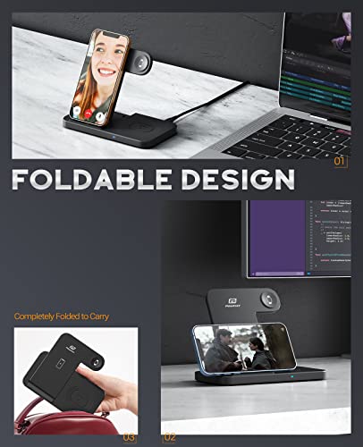 Wireless Charger, PAUCHY 3 In 1 Fast Wireless Charging Station, Qi Wireless Charger for iPhone 13/12/11/Pro/XS/XR, Foldable Wireless Charging Stand Compatible with iWatch 6/SE/5/4/3/2, Airpods 3/2/Pro