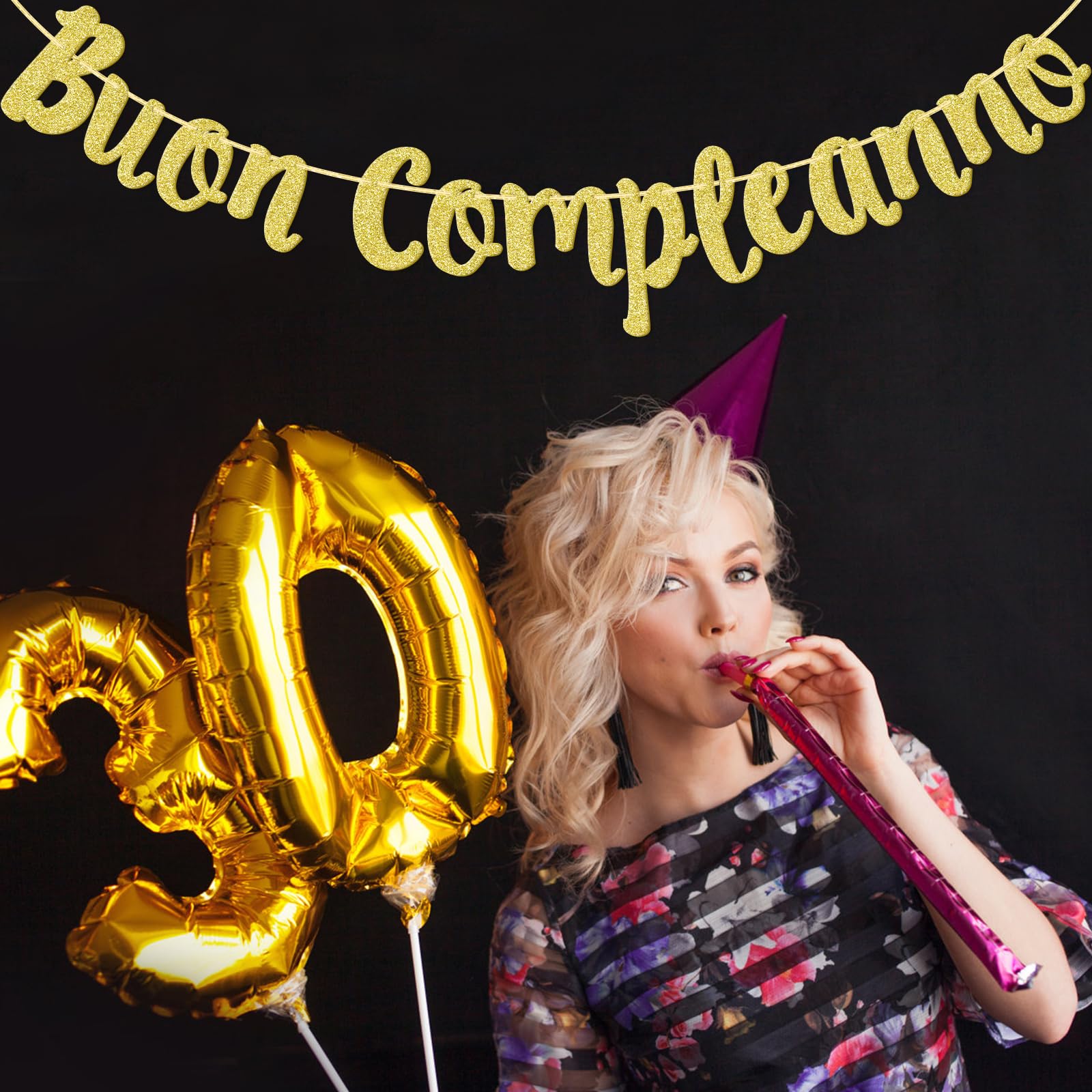 Buon Compleanno Banner, Italian Happy Birthday Sign Garland Party Decorations Anniversary Decor Photo Booth Props Gold