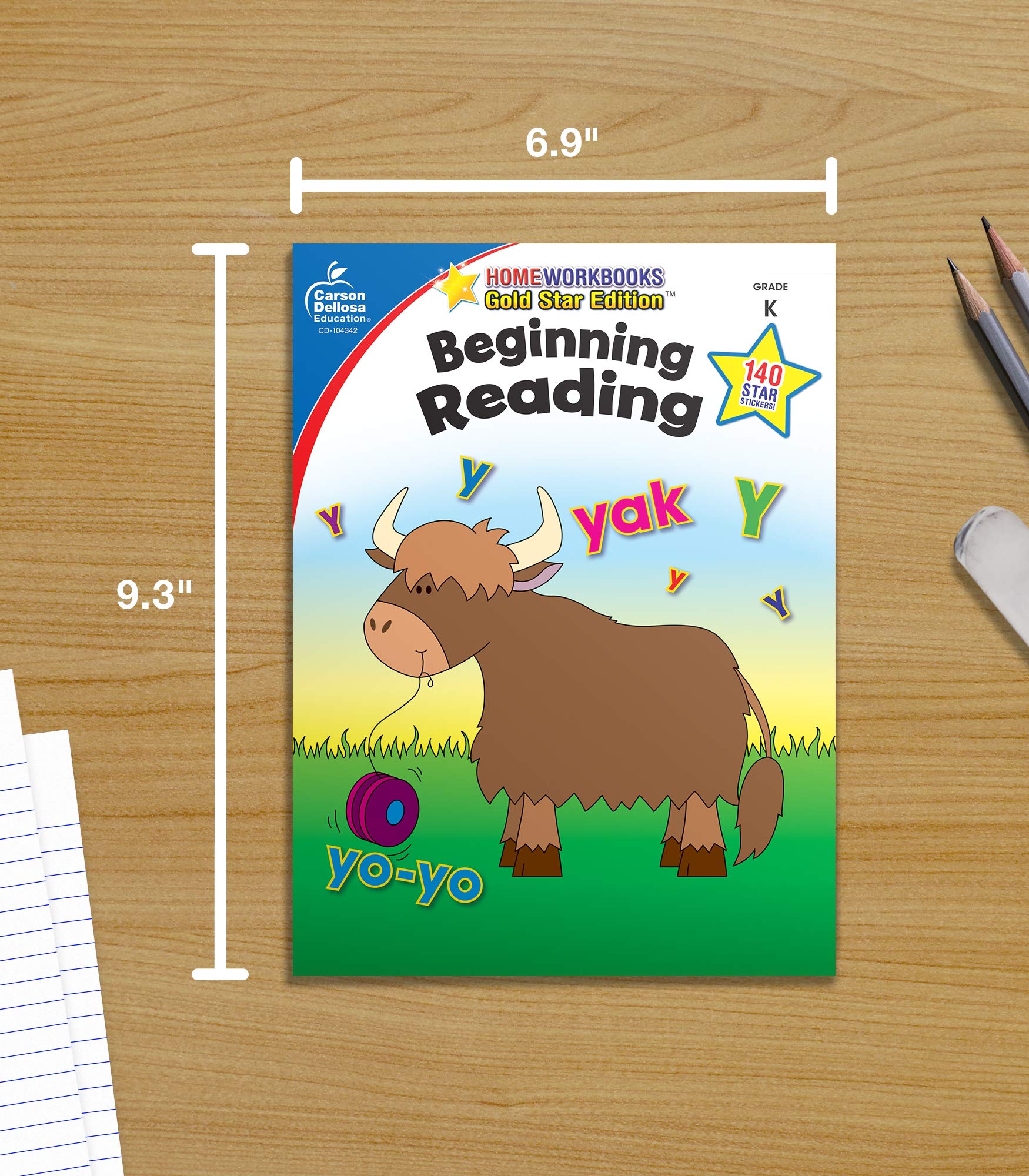 Carson Dellosa Beginning Reading Workbook―Kindergarten Early Reader Phonics Practice With Stickers, Incentive Chart, Puzzles, Coloring Activities (64 pgs) (Home Workbooks)