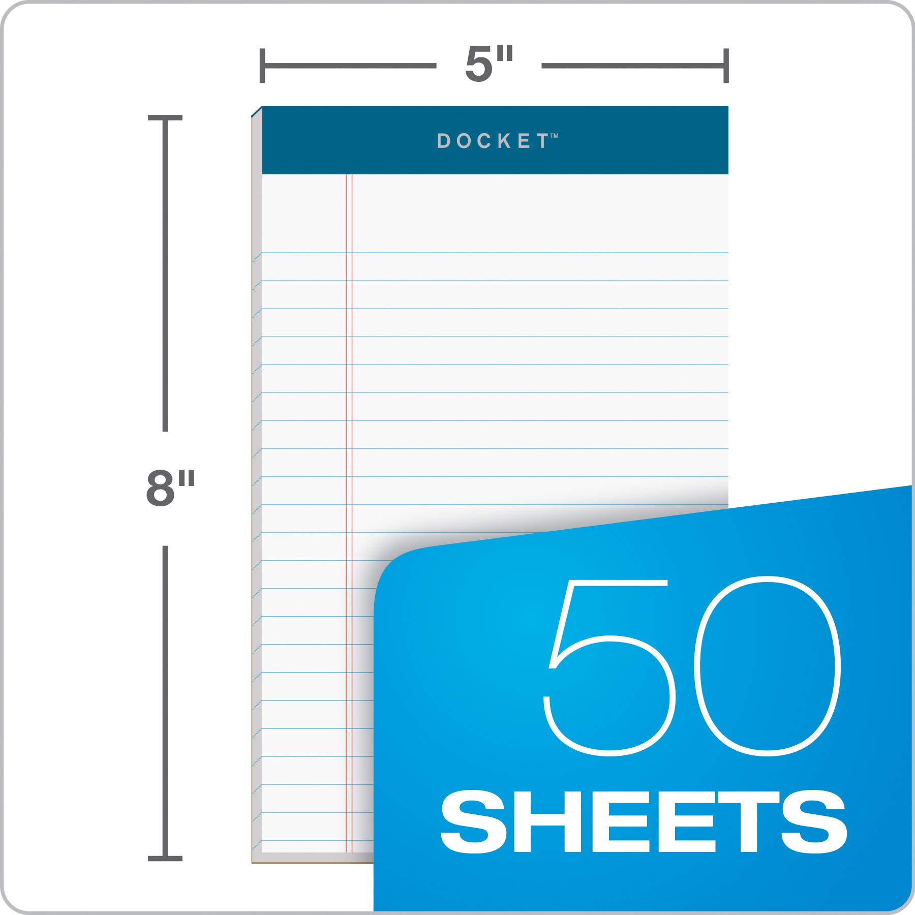 TOPS Docket Writing Pads, 5" x 8", Jr. Legal Rule, White Paper, 50 Sheets, 12 Pack (63360)