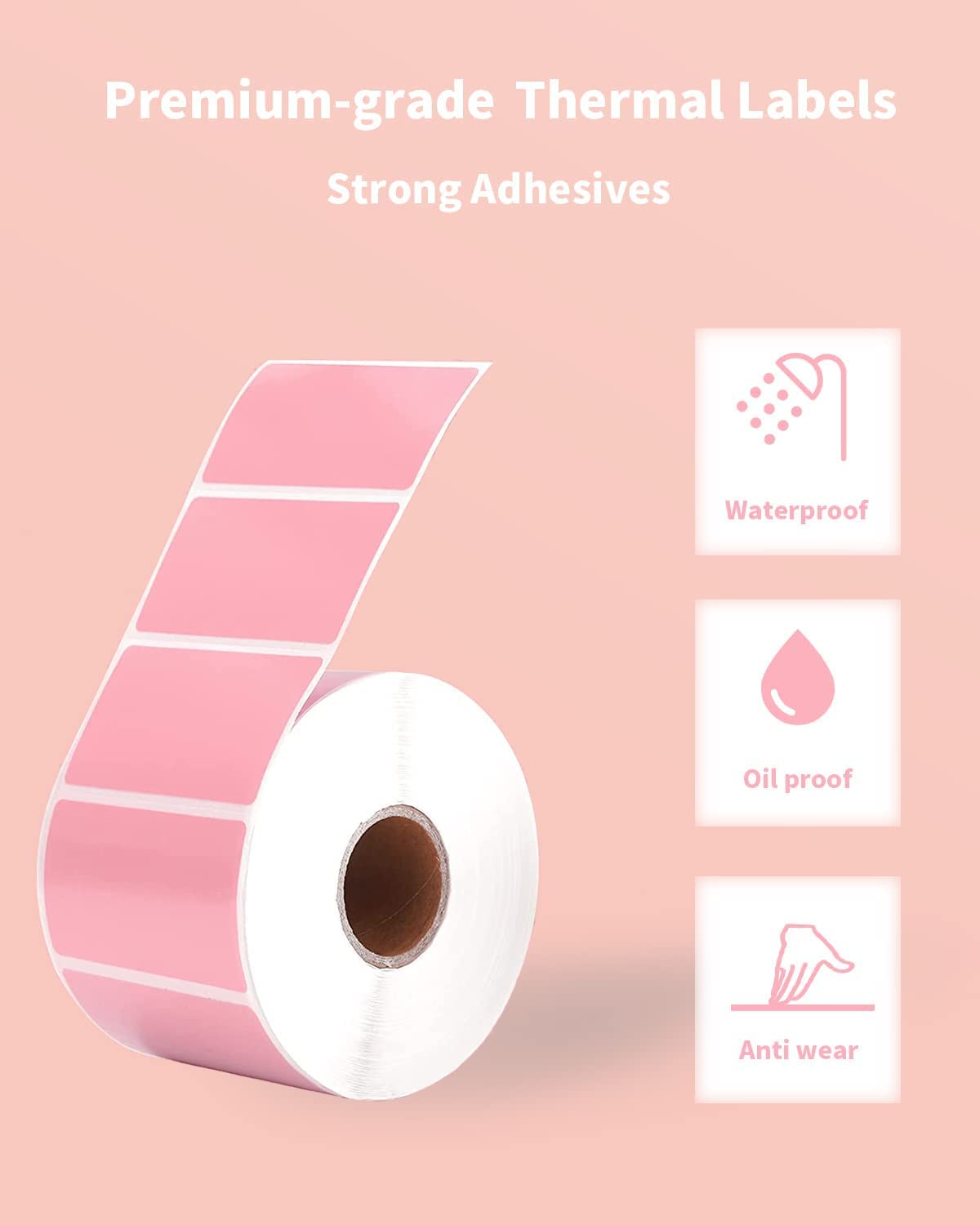 Phomemo Pink Direct Thermal Labels for Label Printer, Perforated Barcode Address Thank You Labels, Compatible with Rollo, iDPRT, Zebra Desktop Printers - 2.25" X 1.25”,1000/Roll