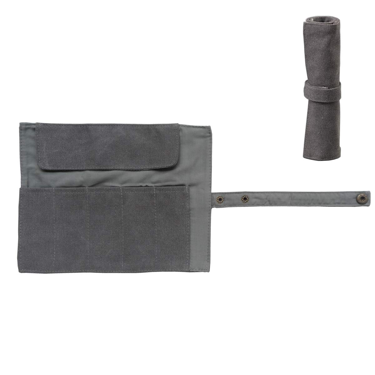 Enyuwlcm Canvas Stationery Handmade Rollup Pencil Case Travel Fountain Pen Organizer Bag Pencil Wrap Gray