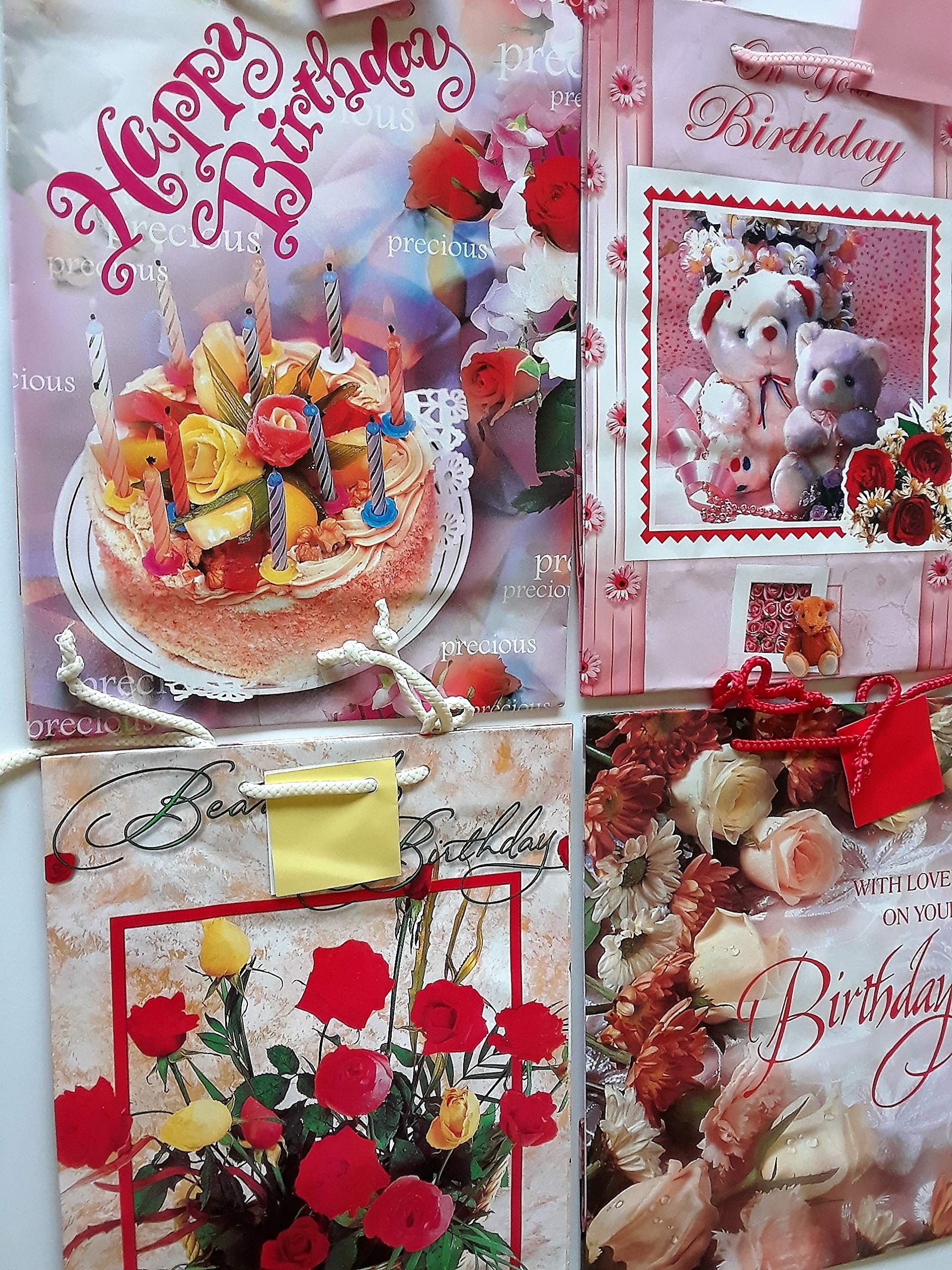 Birthday Gift Bags 4 Assorted Designs 12 Gift Bags in Pack, 10.5" x 8" Glossy Finish