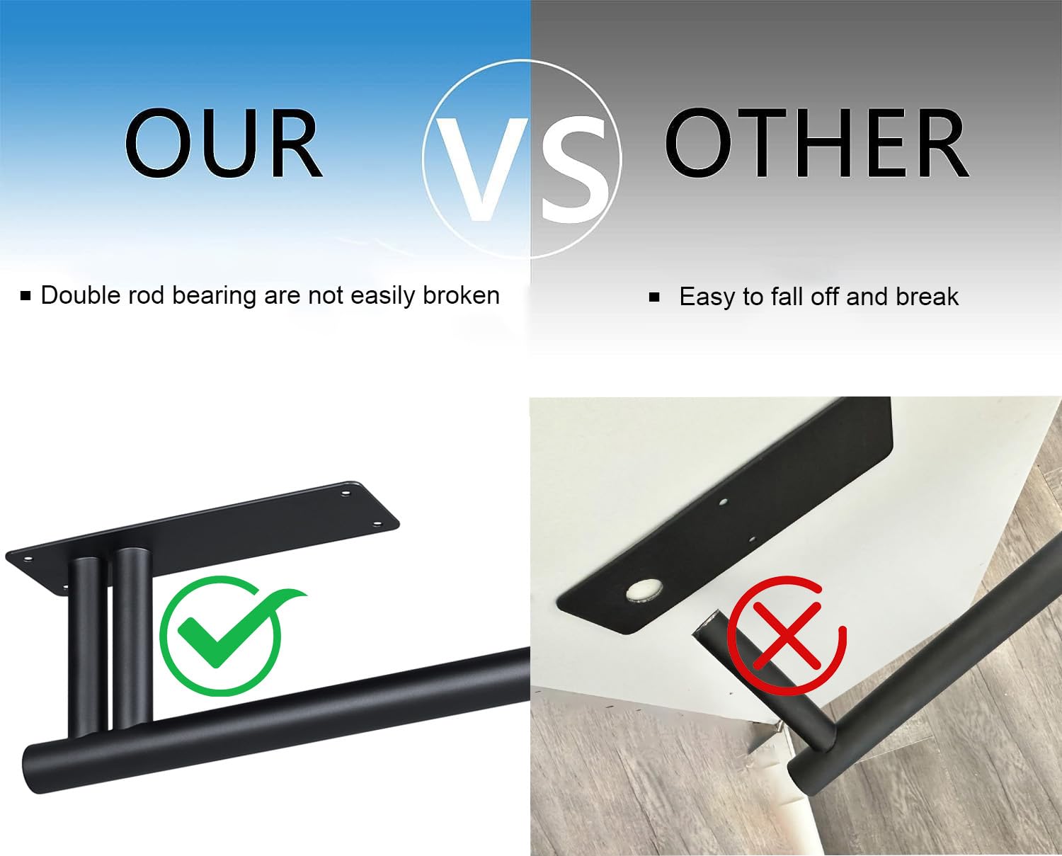 Paper Towel Holder Under Cabinet, Upgraded Version with Two Rods, Stainless Steel Paper Towel Holder Wall Mount, Self Adhesive or Drilling Under Counter Paper Towel Holder for Kitchen, Bathroom-Black