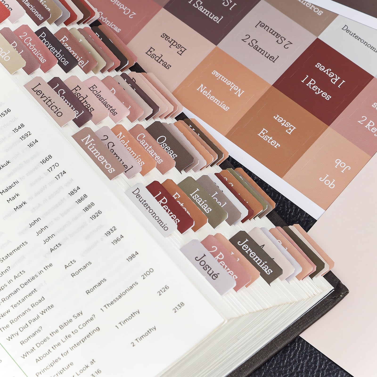 Spanish Earth Tone Bible tabs, Large Print Laminated Bible tabs for Women and Men, Easy to Read, Easy to Apply, Bible Journaling Tabs