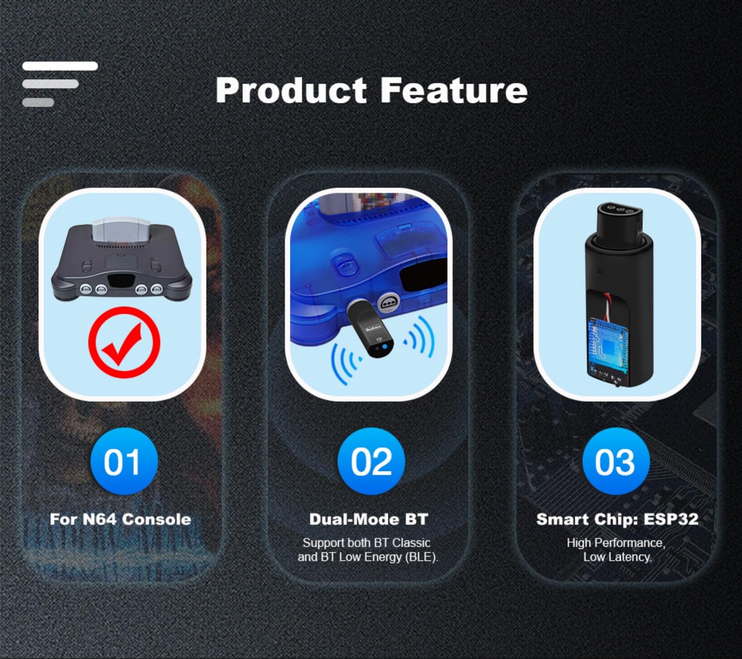 BITFUNX RetroScaler N64 Wireless Controller Adapter - Supports N64 Game Console, Compatible with PS3/PS4/PS5, Xbox One S, Series X/S, Switch Pro Bluetooth Controllers