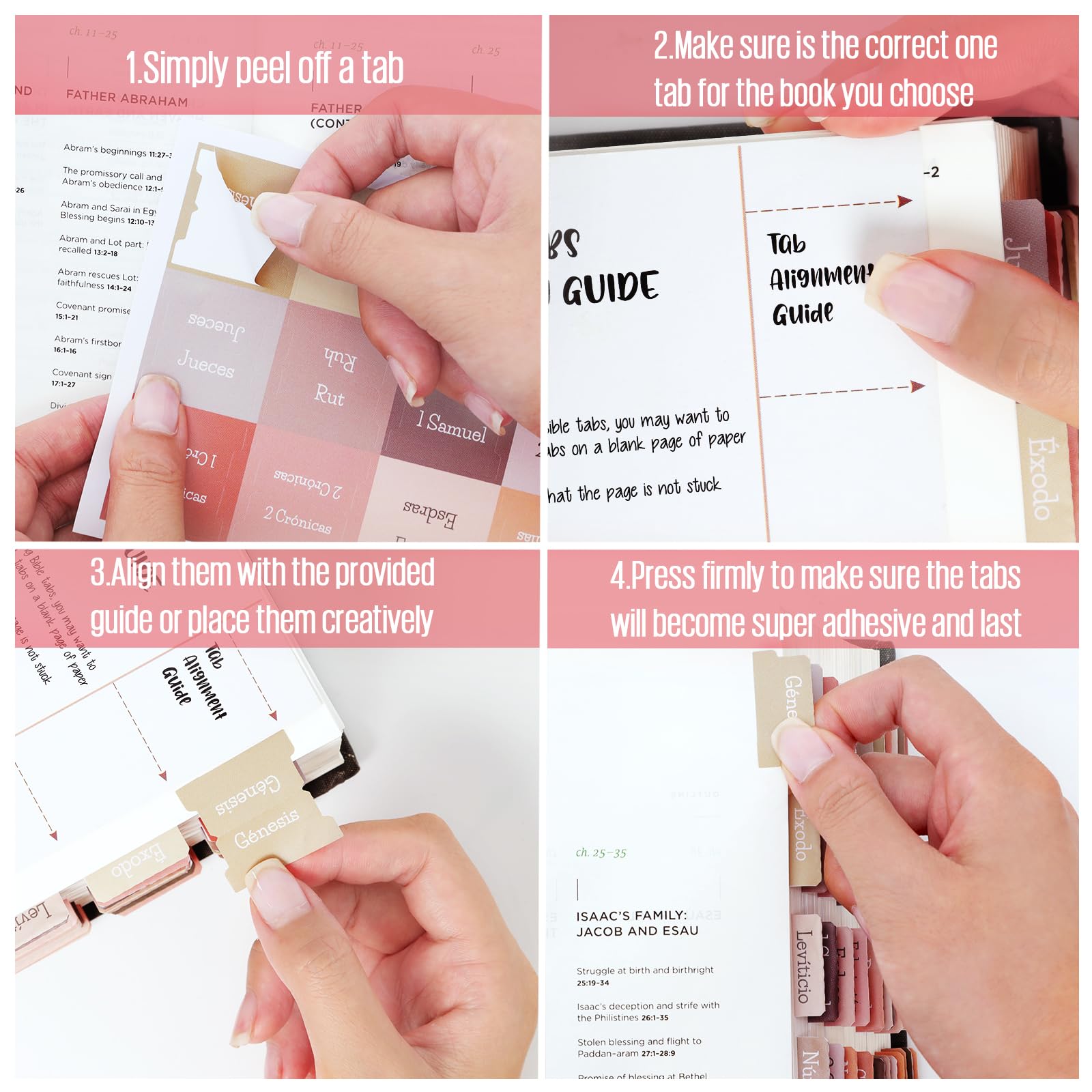 Spanish Earth Tone Bible tabs, Large Print Laminated Bible tabs for Women and Men, Easy to Read, Easy to Apply, Bible Journaling Tabs