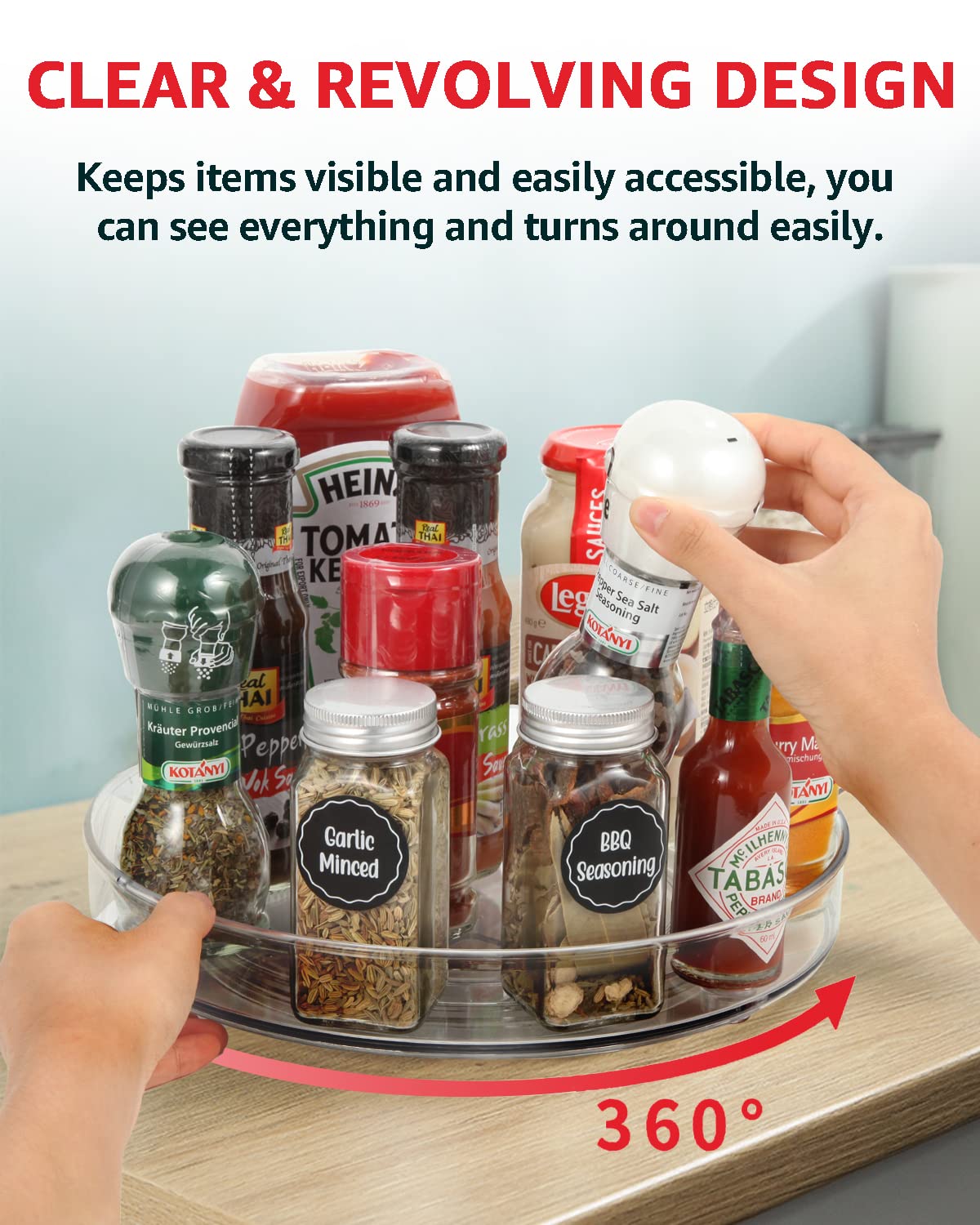 DYFAIS Lazy Susan Organizer, Pantry Organization and Storage, 10.6 Inch Clear Acrylic Turntable Organizer Fridge Organizer Rotating Tray for Cabinet Kitchen Pantry Storage Spinning Spice Rack