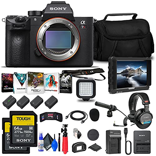 Sony Alpha a7R IVA Mirrorless Digital Camera (Body Only) (ILCE7RM4A/B) + 4K Monitor + Pro Headphones + Pro Mic + 2 x 64GB Memory Card + Corel Photo Software + Case + More (Renewed)