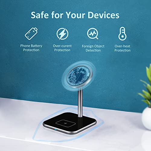 Aluminum 2 in 1 Magnetic Wireless Charger, Neluxfe Fast Charging Station Compatible with MagSafe Stand for iPhone 14, 13, 12, Pro Max and AirPods Pro (Black)