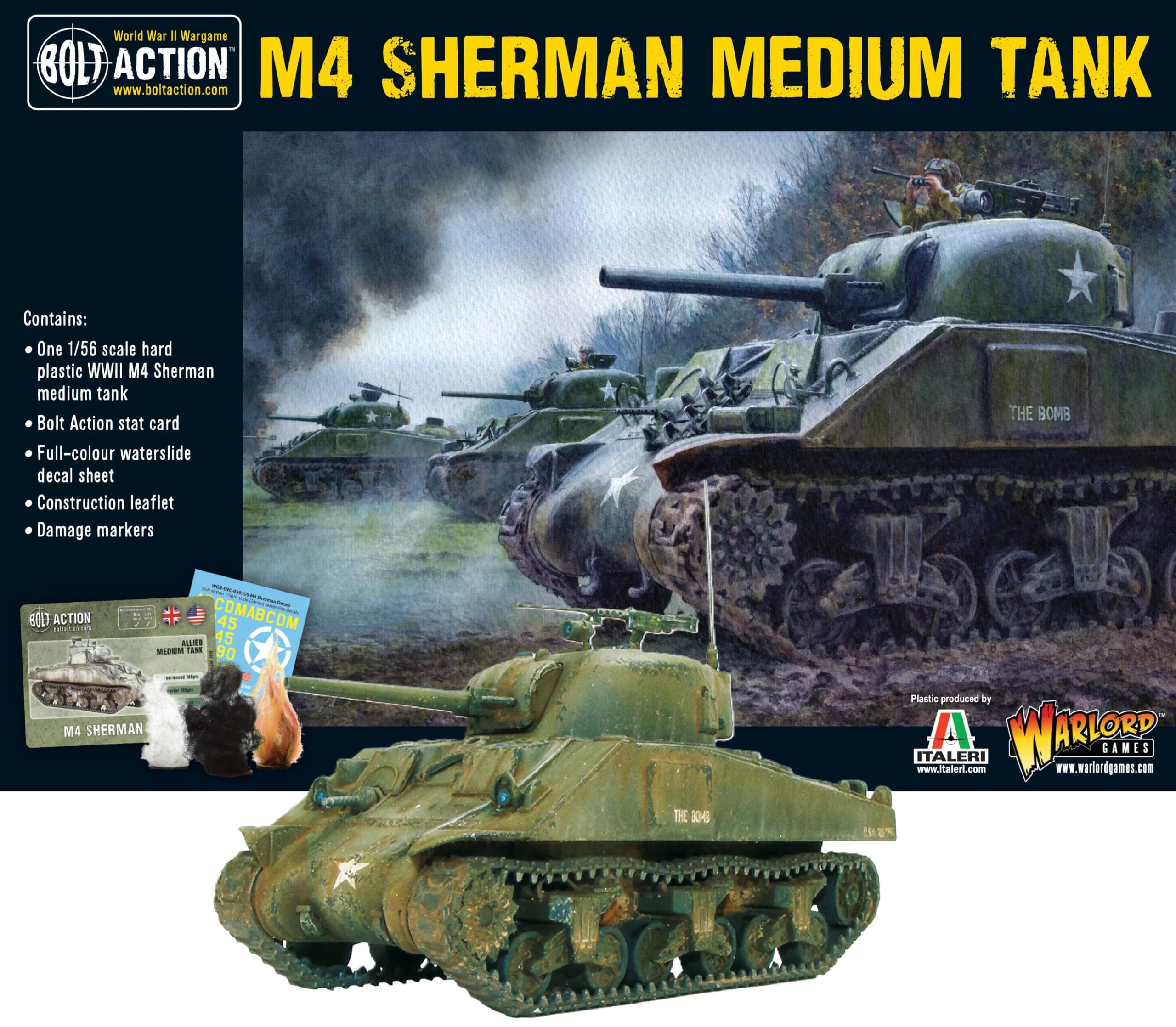 Bolt Action M4 Sherman Medium Tank 1:56 WWII Military Wargaming Plastic Model Kit