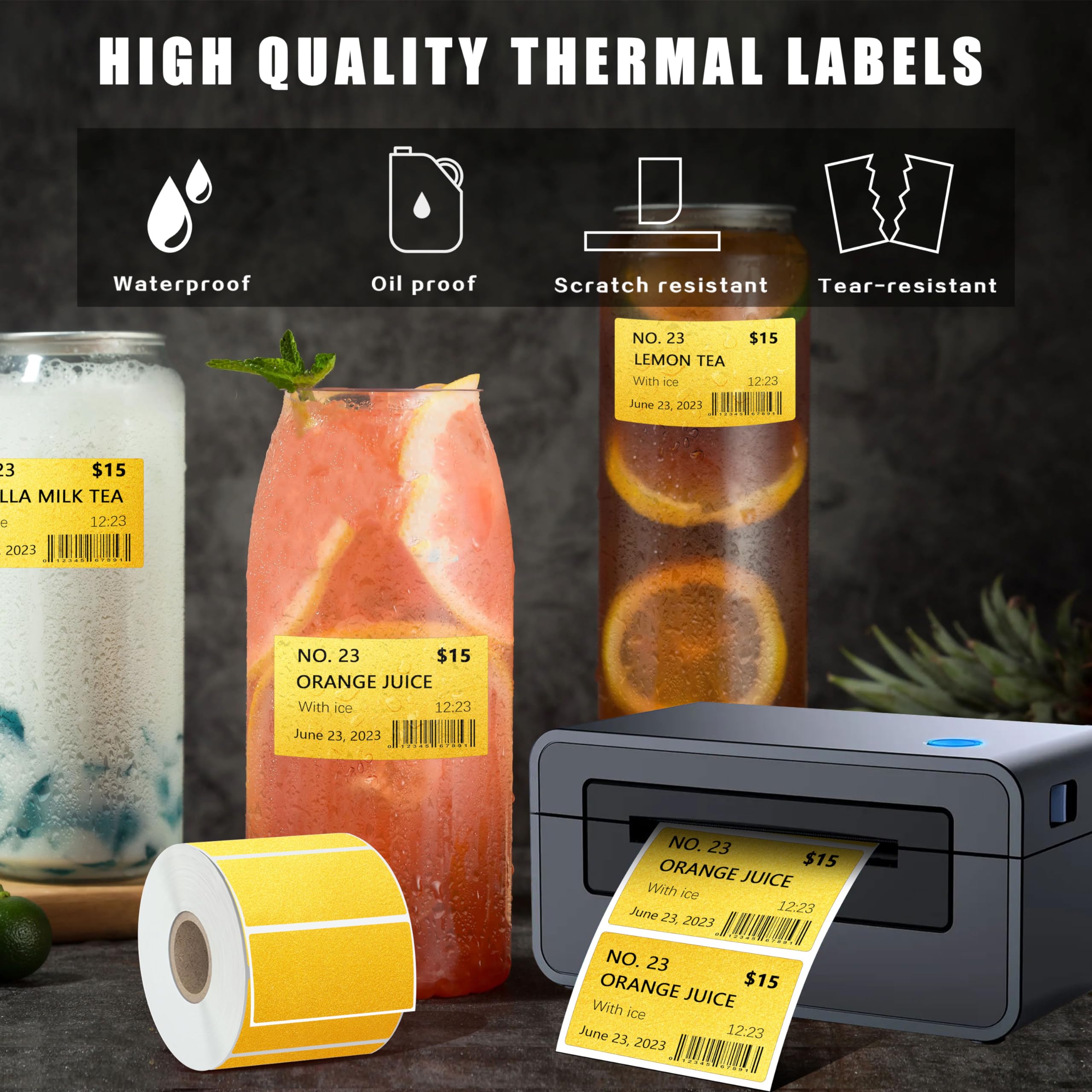 PARLAIM Rectangle Thermal Sticker Labels, 1000PCS Commercial Grade Square Direct Thermal Printer Labels for Address Shipping Label,UPC QR Code, Name Tag, Price Sticker (Gold)