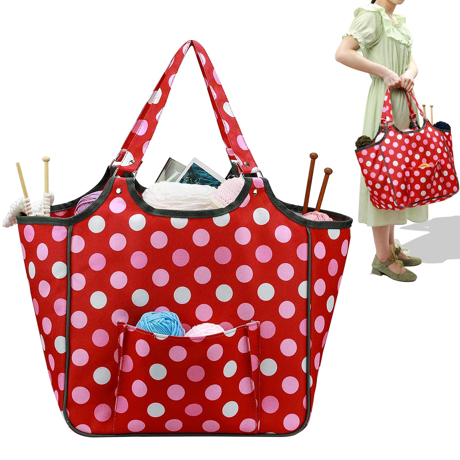 Coopay Yarn Storage Tote Knitting Bag, Large Capacity Yarn Organizer with Oxford Fabric, Crochet Bag Knitting Basket for Unfinished Project, Knitting Needles, Crochet Hook, Skeins of Yarn (Bag Only)
