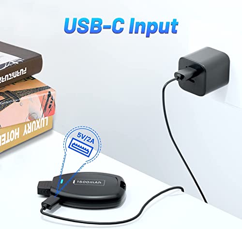 HUAENG Mini Keychain Portable Charger Power Bank Built in USB-C Connector,Emergency 1500mAh Power Pod Compatible with Samsung Galaxy S22, S21, S20, S10, Pixel, Moto, LG, Type-C Android Phones-Black
