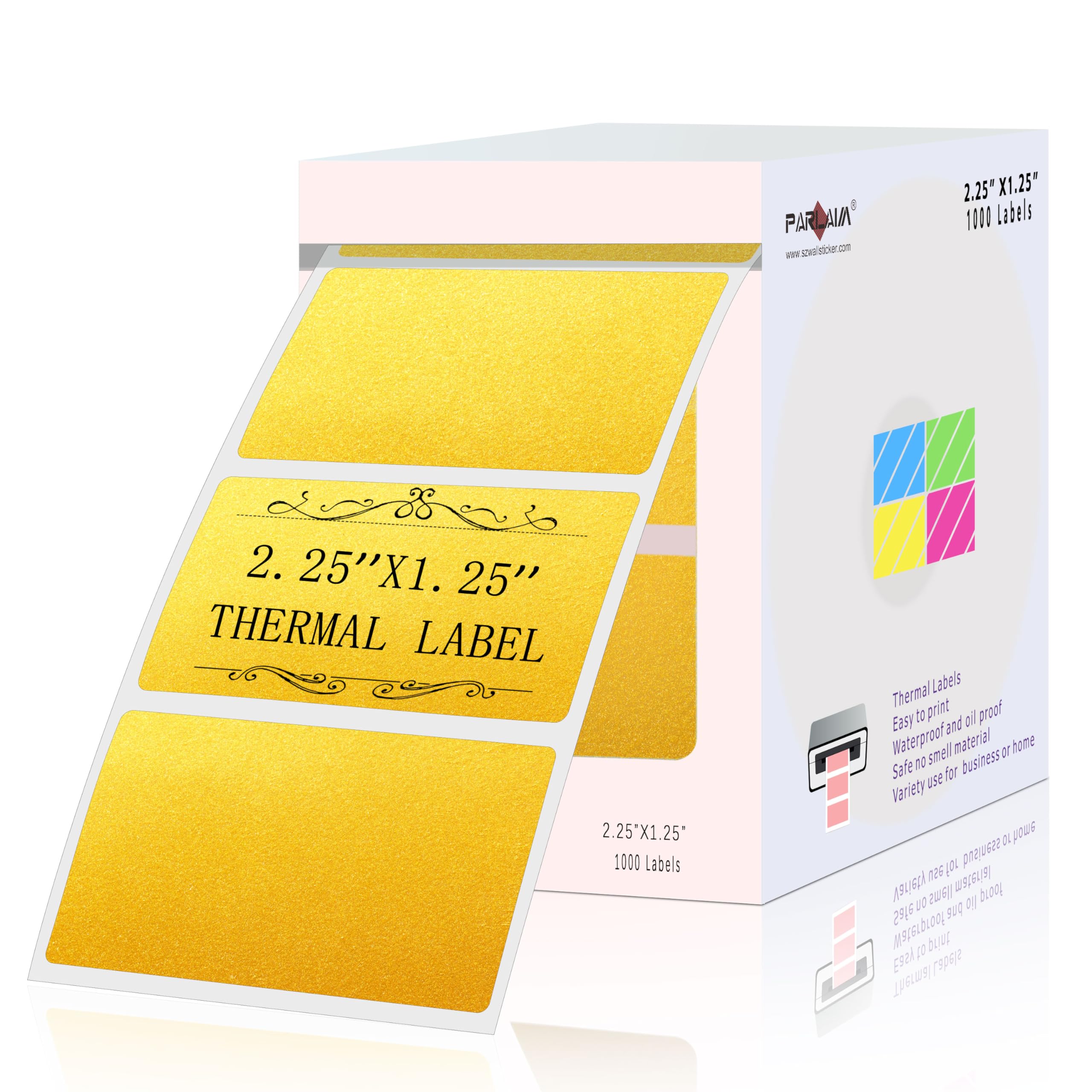 PARLAIM Rectangle Thermal Sticker Labels, 1000PCS Commercial Grade Square Direct Thermal Printer Labels for Address Shipping Label,UPC QR Code, Name Tag, Price Sticker (Gold)