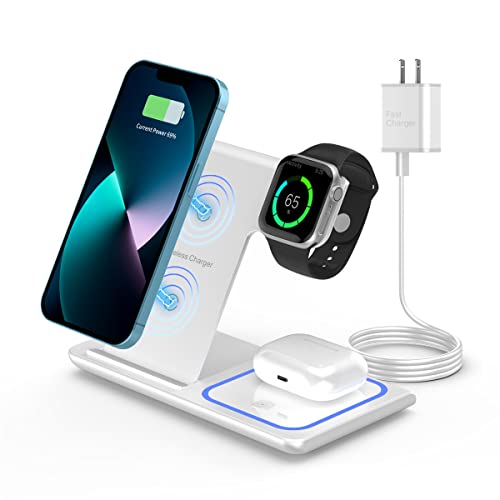 Foldable Wireless Charger, Veernoo 3 in1 Fast Wireless Charger Station for AirPods Pro/2 Apple Iwatch7/ 6/SE/5/4/3/2/1,iPhone 14/13/12/11 Series/XS MAX/XR/XS/X/8/8 Plus