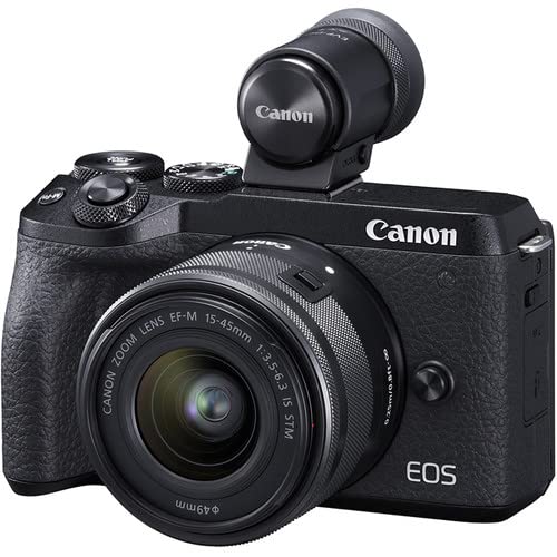 Canon EOS M6 Mark II Mirrorless Digital Camera with 15-45mm Lens and EVF-DC2 Viewfinder (Black) (3611C011) + Canon EF-M Lens Adapter + 4K Monitor + Canon EF 24-70mm Lens + Pro Mic + More (Renewed)