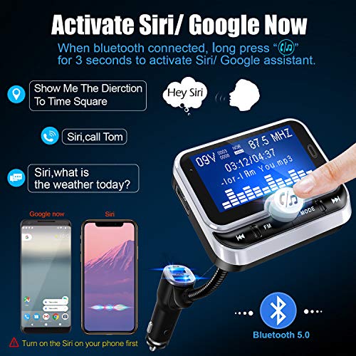 Bluetooth FM Transmitter for Car, Clydek Car Charger Adapter 1.8β Large Display Bluetooth Car Adapter, 4 Music Play Modes,Fast Charger,Hands Free,AUX Input&Output