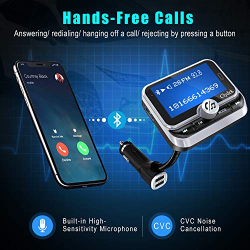 Bluetooth FM Transmitter for Car, Clydek Car Charger Adapter 1.8β Large Display Bluetooth Car Adapter, 4 Music Play Modes,Fast Charger,Hands Free,AUX Input&Output
