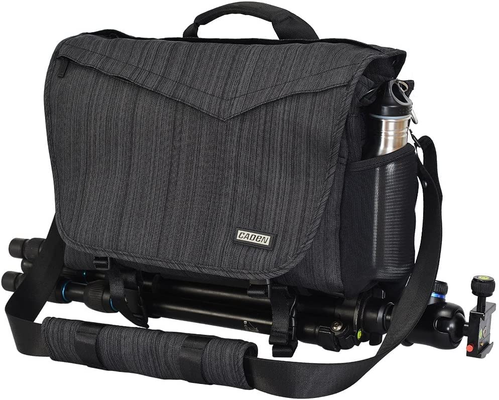 CADeN Camera Bag Case Shoulder Messenger Photography Bag with Laptop Compartment 14", Tripod Holder, Compatible for Nikon, Canon, Sony, DSLR SLR Mirrorless CamerasâWaterproof Black