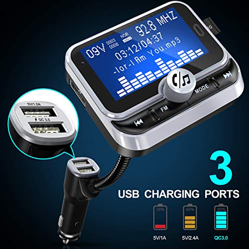 Bluetooth FM Transmitter for Car, Clydek Car Charger Adapter 1.8β Large Display Bluetooth Car Adapter, 4 Music Play Modes,Fast Charger,Hands Free,AUX Input&Output
