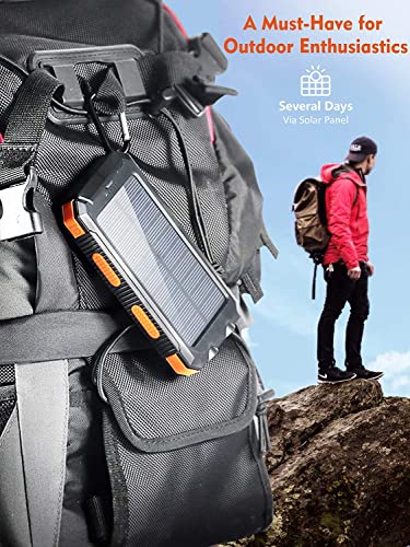 Solar Power Bank 36800mAh Portable Solar Charger 5V3.1A, QC 3.0 Dual 2 USB,LED Flashlights Port Strong LED IPX7 Flashlight,Waterproof, Dustproof, Shockproof (Orange)