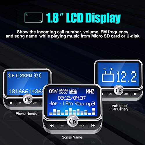 Bluetooth FM Transmitter for Car, Clydek Car Charger Adapter 1.8β Large Display Bluetooth Car Adapter, 4 Music Play Modes,Fast Charger,Hands Free,AUX Input&Output