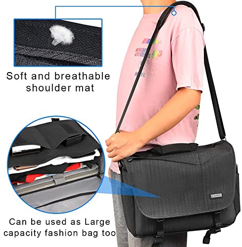 CADeN Camera Bag Case Shoulder Messenger Photography Bag with Laptop Compartment 14", Tripod Holder, Compatible for Nikon, Canon, Sony, DSLR SLR Mirrorless CamerasâWaterproof Black