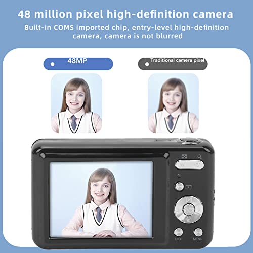 Digital Camera with 2.7in Display, 48MP Vlogging Camera, 8X Digital Zoom Kids Portable Small Camera, for Children Teens Kids Boys Girls Seniors (Black)