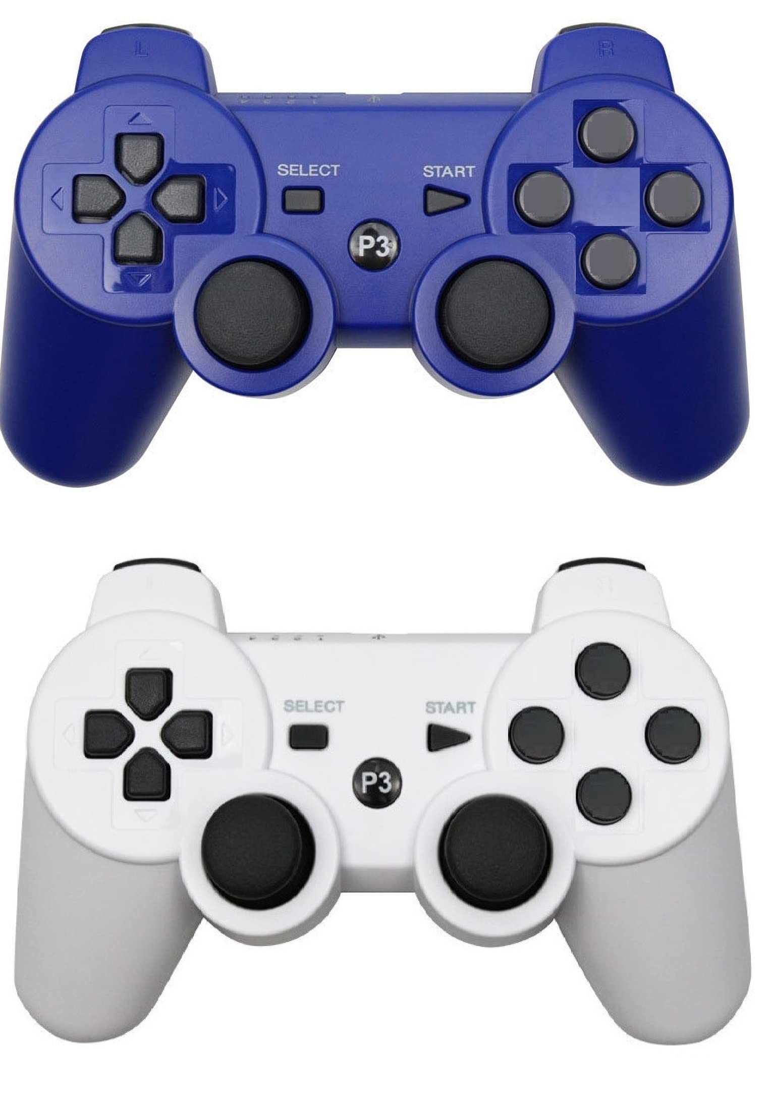 Rzzhgzq 2 Pack PS3 Wireless Controller Playstation 3 Controller Wireless Bluetooth Gamepad with USB Charger Cable for PS3 Console (BLUE+SILVER)