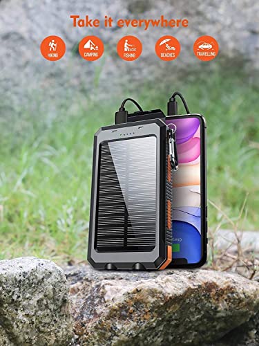 Solar Power Bank 36800mAh Portable Solar Charger 5V3.1A, QC 3.0 Dual 2 USB,LED Flashlights Port Strong LED IPX7 Flashlight,Waterproof, Dustproof, Shockproof (Orange)
