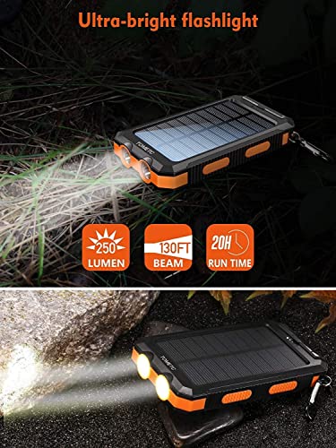 Solar Power Bank 36800mAh Portable Solar Charger 5V3.1A, QC 3.0 Dual 2 USB,LED Flashlights Port Strong LED IPX7 Flashlight,Waterproof, Dustproof, Shockproof (Orange)