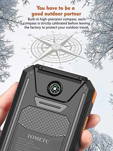 Solar Power Bank 36800mAh Portable Solar Charger 5V3.1A, QC 3.0 Dual 2 USB,LED Flashlights Port Strong LED IPX7 Flashlight,Waterproof, Dustproof, Shockproof (Orange)
