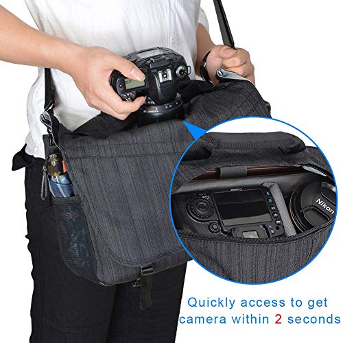CADeN Camera Bag Case Shoulder Messenger Photography Bag with Laptop Compartment 14", Tripod Holder, Compatible for Nikon, Canon, Sony, DSLR SLR Mirrorless CamerasâWaterproof Black