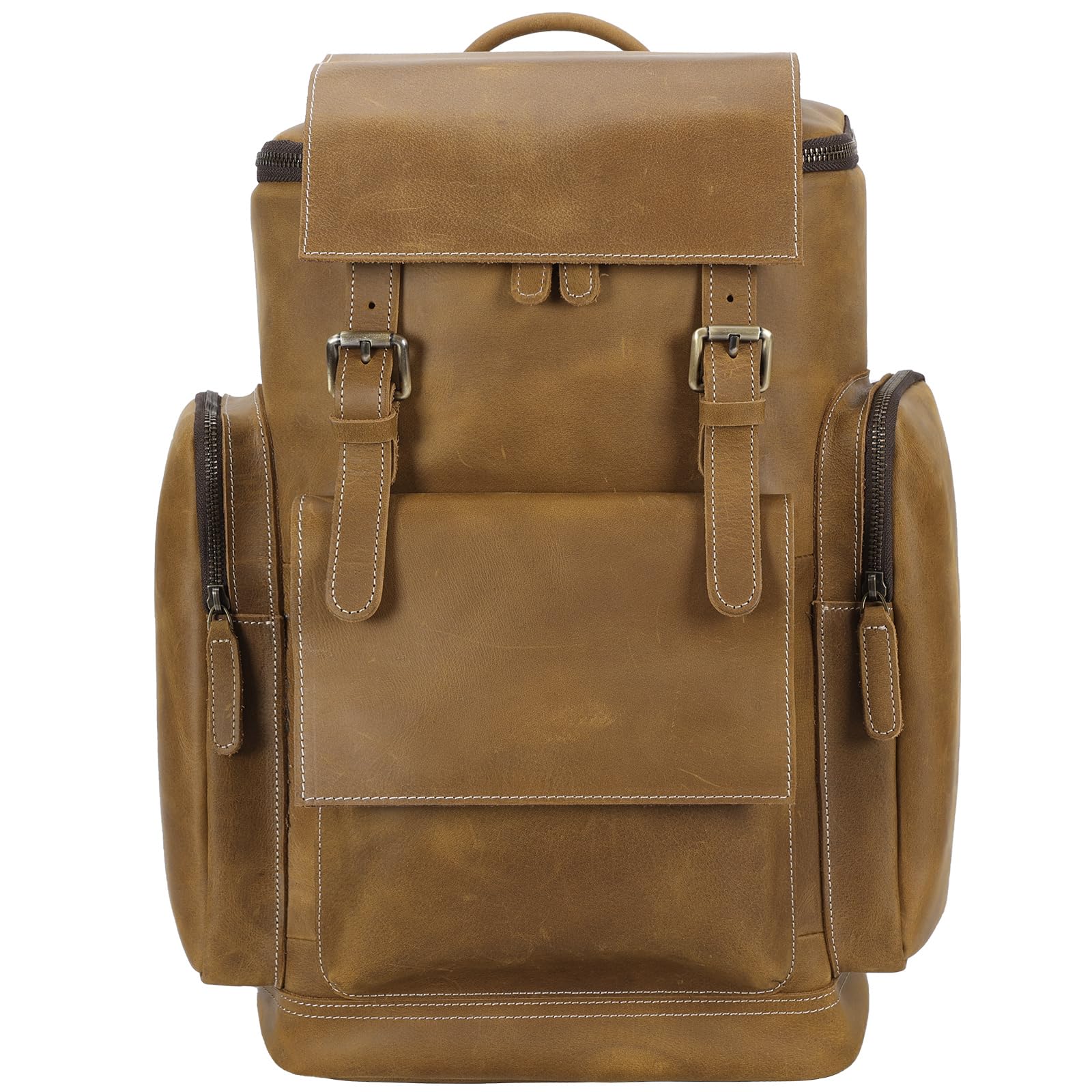Masa Kawa Leather Backpack for Men 15.6 Inch Laptop Large Capacity Vintage College School Bag Hiking Daypack