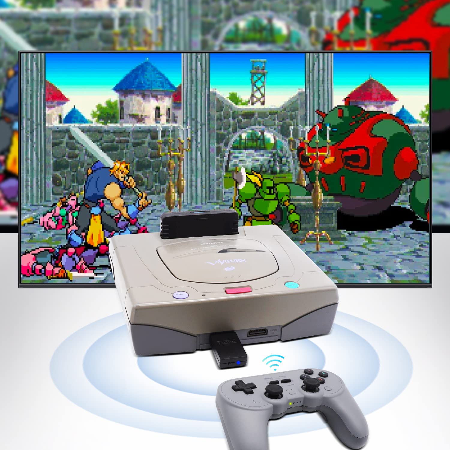 BITFUNX RetroScaler SEGA Saturn Wireless Controller Adapter - Supports SEGA Saturn Game Console, Compatible with PS3/PS4/PS5, Xbox One S, Series X/S, Switch Pro Bluetooth Controllers