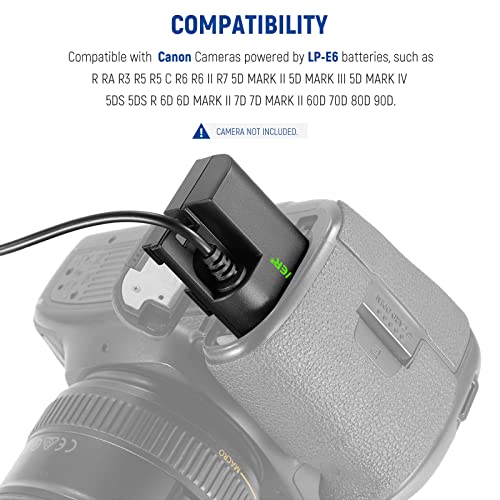 NEEWER Dummy Battery Replacement for LP-E6 LP-E6N LP-E6NH with DC Coupler and AC Power Adapter Compatible with Canon EOS R Ra R3 R5 R5C R6 R6II R7 5D 6D 7D Mark II/III/IV 5DS 5DSR 60D 70D 80D 90D