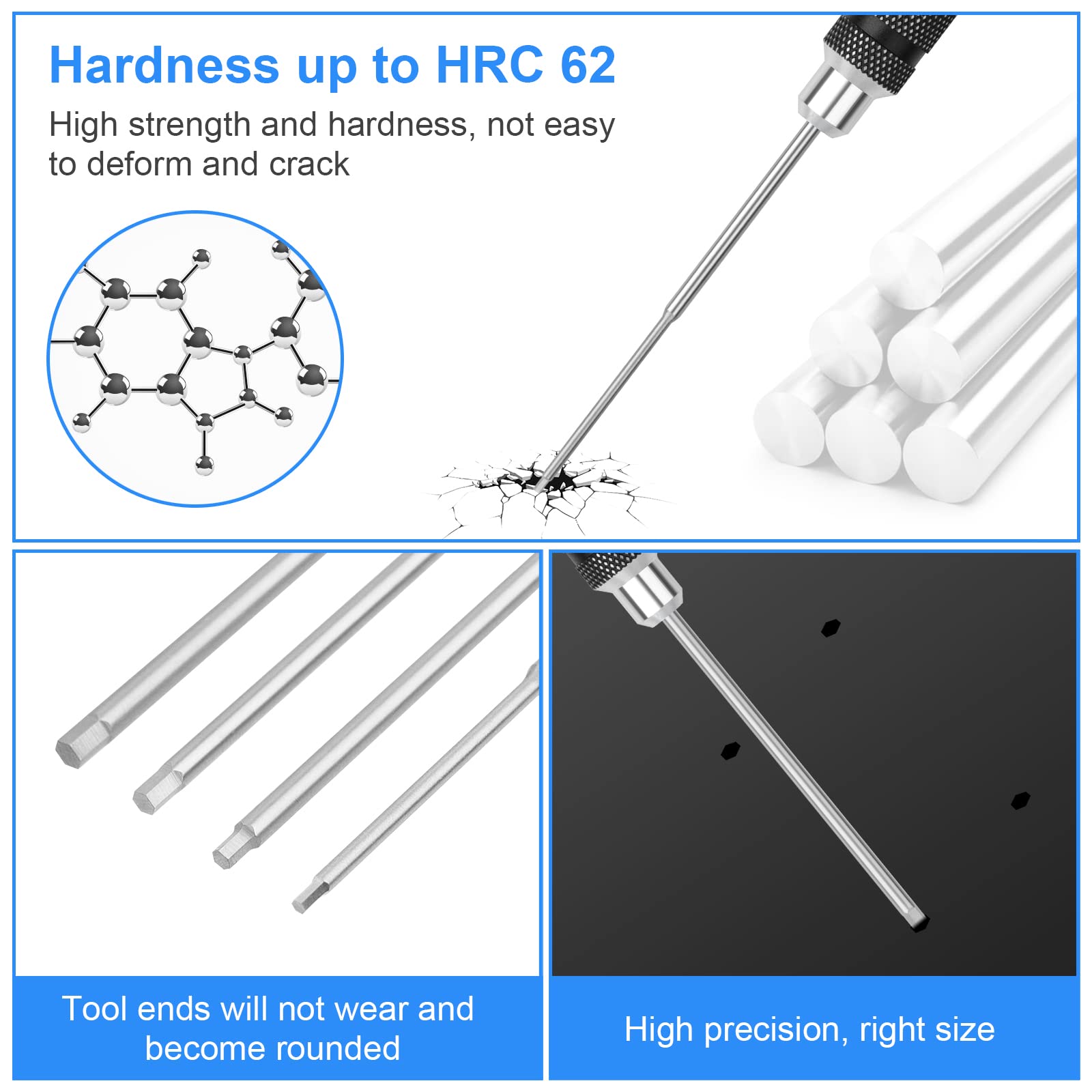 RC Hex Screwdriver Tool Set 0.9mm 1.27mm 1.3mm 1.5mm 2.0mm 2.5mm 3.0mm Hex Allen Screwdriver Kit with Hex Nut Driver & RC Car Wrench Tool Kit for Multi-Axis FPV Racing Drone RC Quadcopter Helicopter