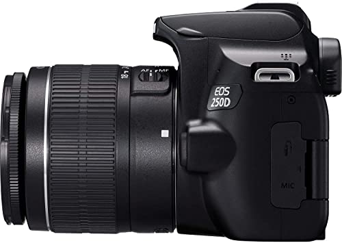 Canon EOS 250D (Rebel SL3) DSLR Camera with 18-55mm & 75-300mm Canon Lenses + 64GB Card, Tripod, Flash, and More (20pc Bundle) Black compact