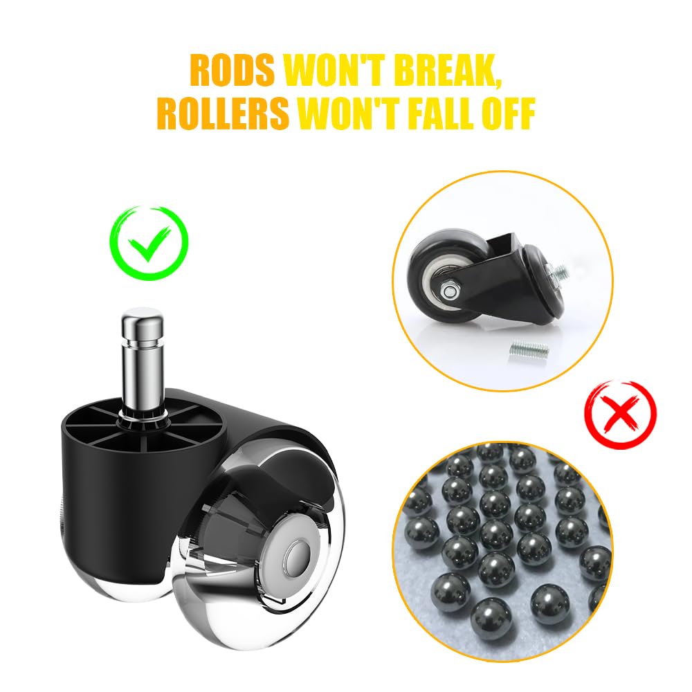 Office Chair Casters Wheels(Set of 5) - 2 inch Heavy Duty Mute Desk Chair Wheels Replacement 2200Lbs- Office Chair Wheels for Hardwood Floors- Universal Fit Wheels for Office Chair