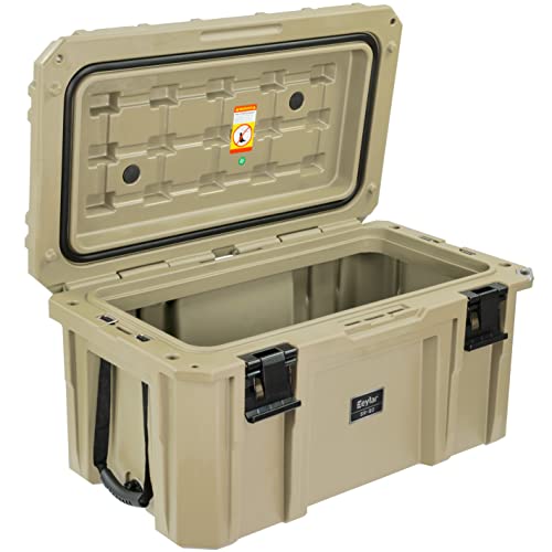 SR-90 Large Crossover Overland Cargo Case, Equipment Hard Case, Roto Molded, Stackable with Pad-Lock Hasp, Strap Mountable, TSA Standard, IPX4 Rated, 90 Liters (Tan)